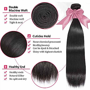 SUIFENGWU 10A Human Hair Bundles 16 18 20 Inch Straight Bundles Human Hair 100% Unprocessed Brazilian Virgin Weave 3 Bundles Double Weft Raw Remy Hair Bundles Deals