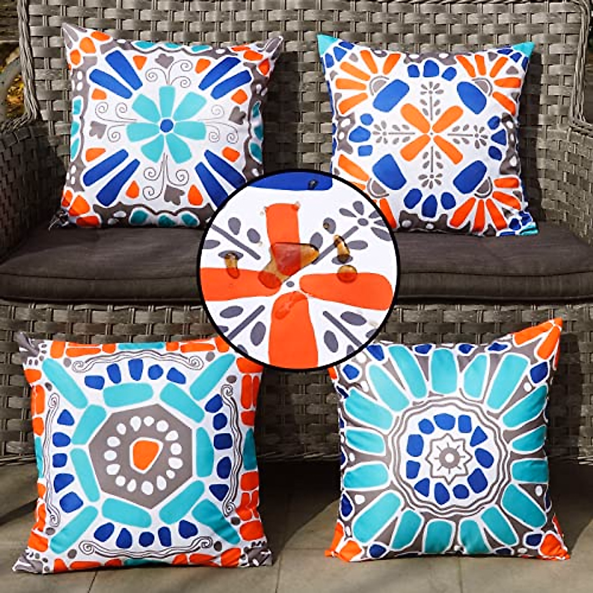 ONWAY Outdoor Waterproof Pillow Covers 18x18 Set of 4 Floral Boho Decorative Throw Cushion Cover Farmhouse Pillows for Bench Couch Patio Furniture