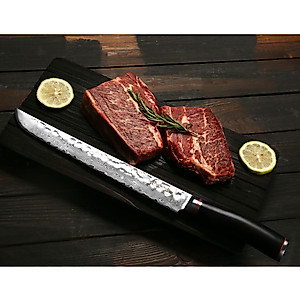 YOUSUNLONG Max Sakimaru Knife 11'' - Japanese Damascus Steel - Sashimi Sushi Yanagiba Knife - BBQ Meat & Fish Slicing- Ebony Handle