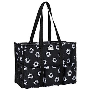 Pursetti Utility Tote (Medium, Black Daisy)