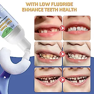 Foam Toothpaste Kids, Children Whitening Toothpaste with Low Fluoride & Natural Formula to Reduce Plaque, Toddler Foaming Toothpaste for U Shaped Toothbrush for Kids Ages 3 and Up (Blueberry)
