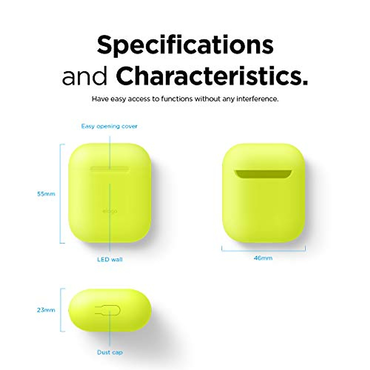 elago Skinny Case Compatible with AirPods 1 and Compatible with AirPods 2, Front LED Visible, Supports Wireless Charging, Anti-Slip Coating Inside [Neon Yellow]