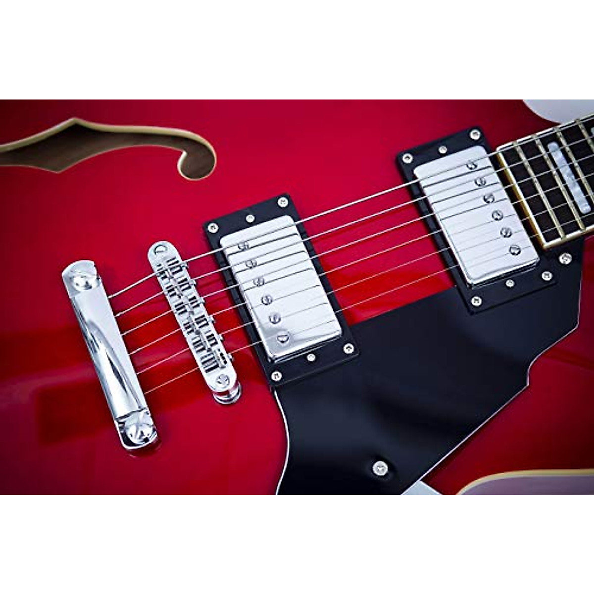 Grote Full Scale Electric Guitar Semi-Hollow Body Guitar Stainless Steel Frets(Red)