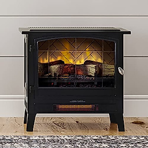 Country Living Infrared Freestanding Electric Fireplace Stove Heater in Black | Provides Supplemental Zone Heat with Remote, Multiple Flame Colors, Metal Design with Faux Wooden Logs