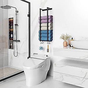 Nidouillet Wall Towel Rack for Rolled Towels, New Upgrade 2 Bar Towel Racks for Bathroom Wall Mounted, Bathroom Towel Storage, Metal Bath Towel Holder for Folded Large Towel Washcloths, Black