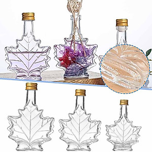ZHOSXRC Glass Maple Syrup Bottles Jars,Glass Syrup Dispenser Bottle,Reusable Leaf Shaped, Food Grade Canning Bottles,Empty Glass Syrup Bottles with Lids for Homemade Drinks (250ml)