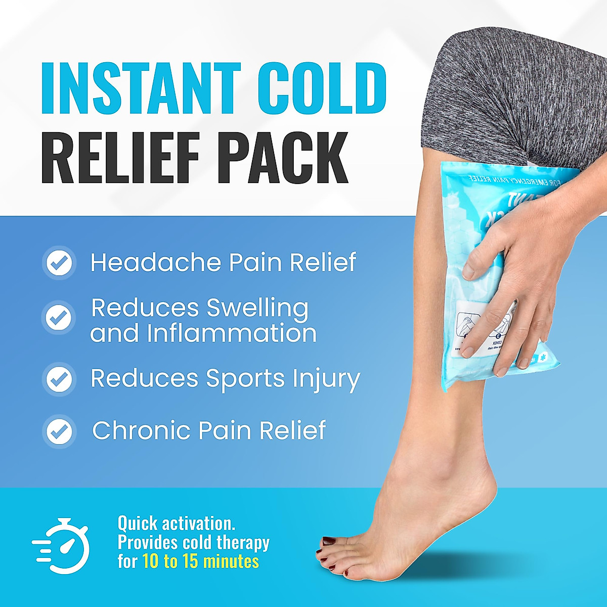 ICEWRAPS 4x7 Instant Cold Pack - Bulk Box of 50 | Cold Compress Instant Ice Pack for Emergency | Disposable Ice Packs for Injuries | Instant Breakable Ice Packs for First Aid and Sports