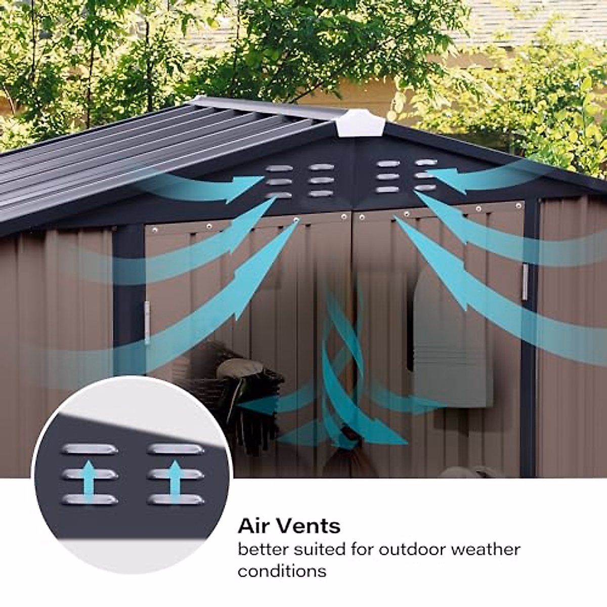 LAUSAINT HOME Outdoor Storage Sheds 6x4FT, Waterproof Metal Storage Tool Bike Sheds with Lockable Door for Backyard, Garden, Patio and Lawn, Brown