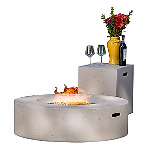 Noble House Aidan Circular Gas Fire Pit Table with Tank Holder in Light Gray