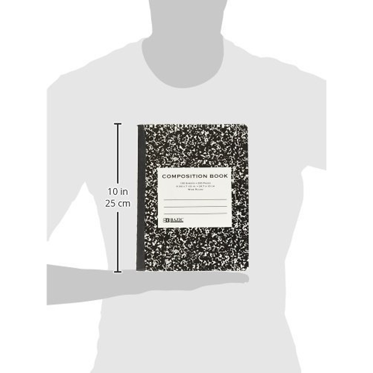 BAZIC Composition Book Wide Ruled 100 Sheet Black Marble Notebook, Writing Journal Comp Lined Notebooks for School, 1-Pack