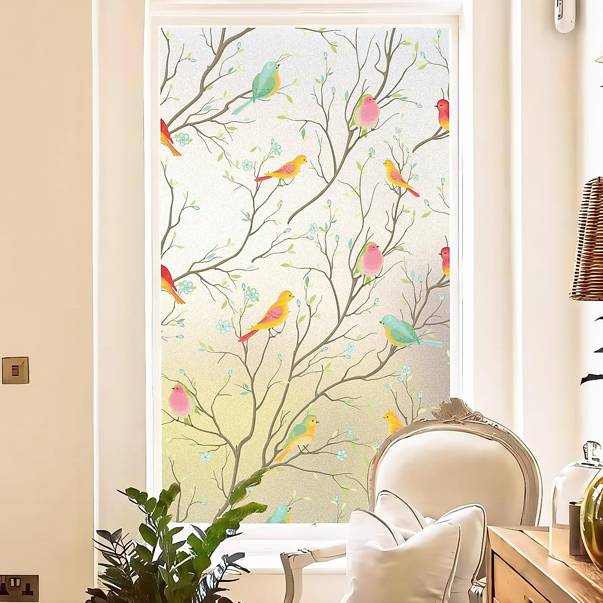 Coavas Stained Glass Window Film, Decorative Frosted Glass Window Privacy Film, Static Cling Non-Adhesive Window Sticker for Front Door Bathroom Heat Control Anti UV, 17.7 x 78.7 Inches