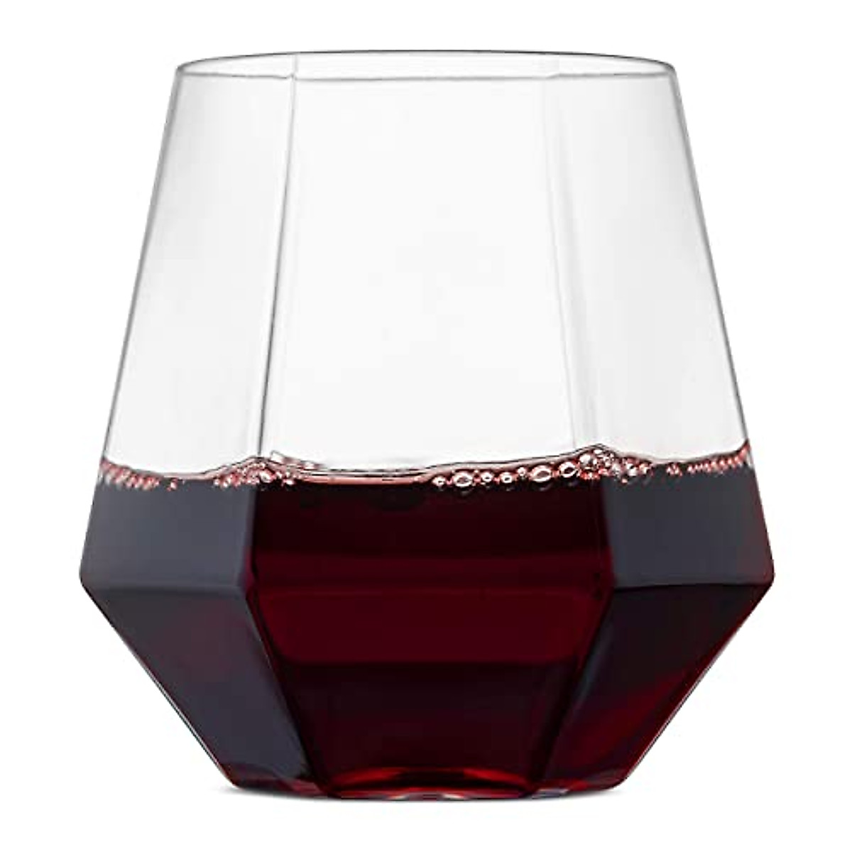 Munfix 32 Pack Diamond Shaped Plastic Stemless Wine Glasses Disposable 12 Oz Clear Plastic Wine Whiskey Cups Shatterproof Recyclable and BPA-Free