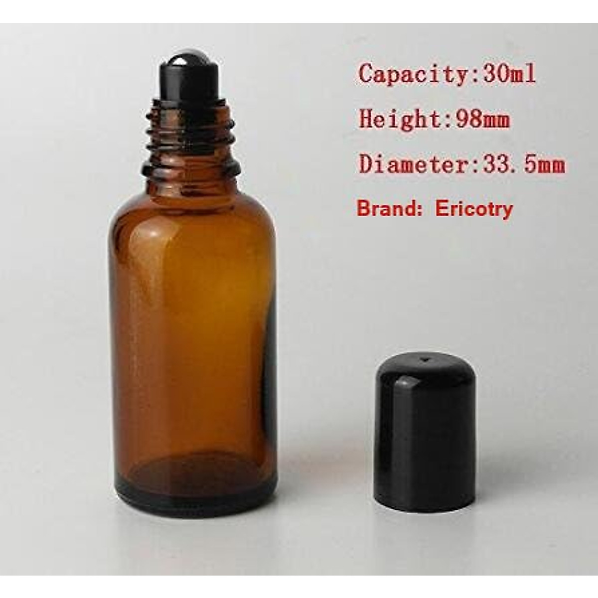 ericotry 4Pcs Brown Glass Roll-on Bottles Empty Refillable Glass Roller Bottles with Stainless Steel Roller Balls and Black Cap for Essential Oil Perfumes Lip Balms Attar Container size 30ml/1oz