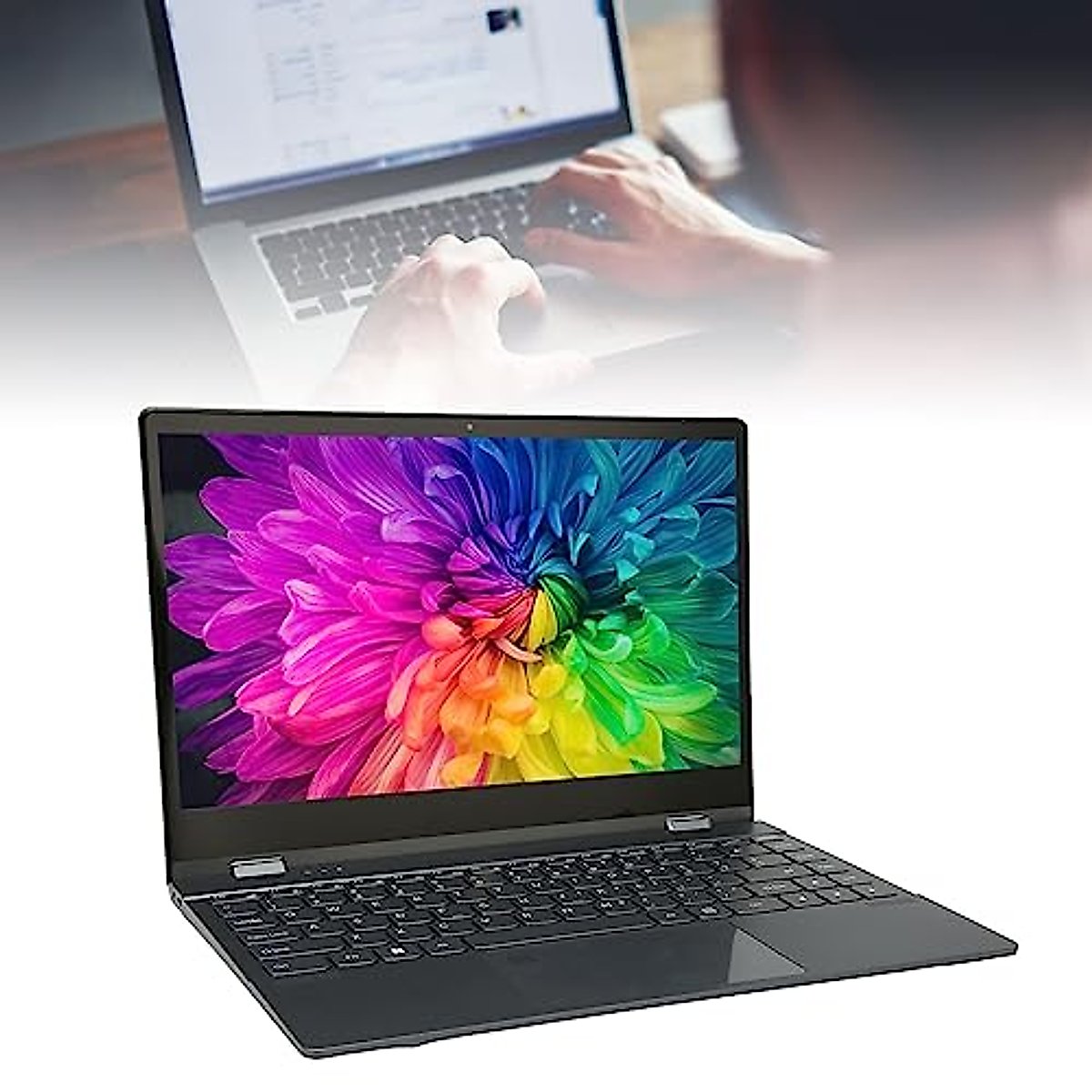 Pssopp Laptops Computer, 14.1 Inch Laptops Computer 12G RAM 3840x2160 Resolution 100-240V Fingerprint Unlock Gray 360 Degree Flip Touch Screen for Windows 10 11 (US Plug 256GB)