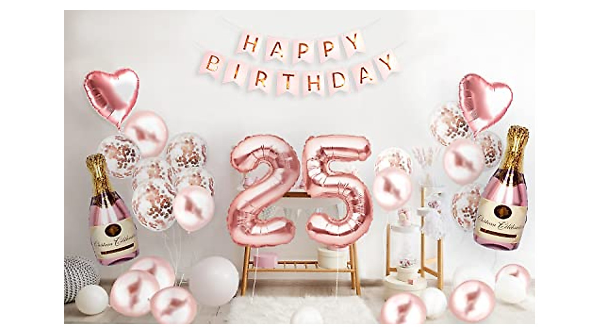 25th Birthday Party Decorations - Rose Gold Set