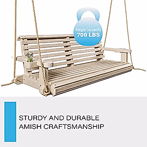 Porchgate Amish Heavy Duty 800 Lb Roll Comfort Treated Porch Swing W/ Ropes (5 Foot, Unfinished)