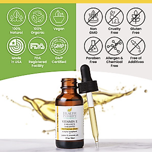 Organic Vitamin E Oil for Skin & Scars |100% Pure Natural Vitamin E Serum Hand Made in South Carolina | 15000 IU Vitamin E for Face & Hair| Non-GMO, Gluten & Cruelty Free, Vegan | Unscented 1 Fl Oz