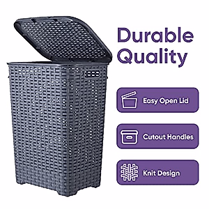Superio Wicker Laundry Hamper, Large, Gray