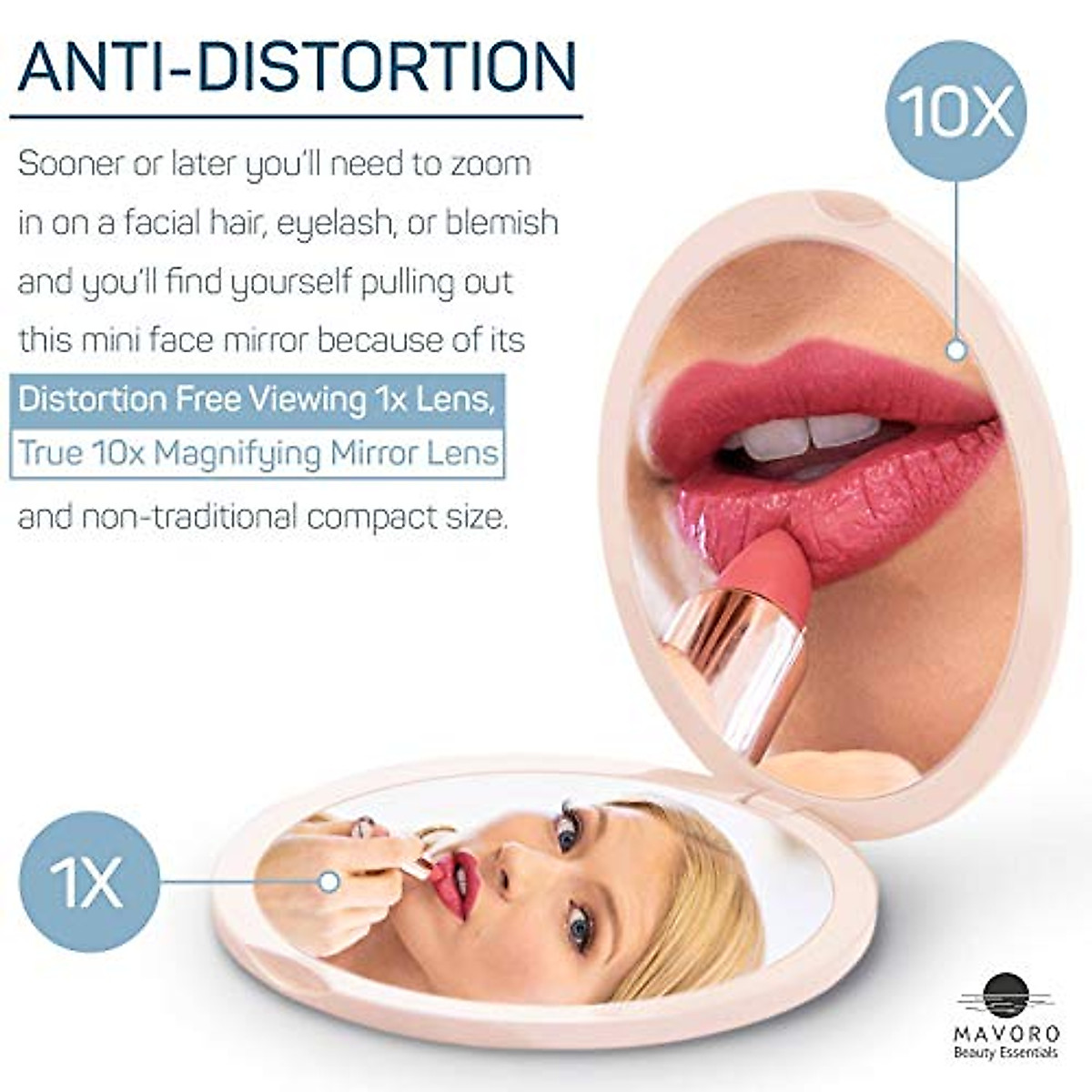 Magnifying Compact Mirror for Purses, 1x/10x Magnification – Double Sided Travel Makeup Mirror, 4 Inch Small Pocket or Purse Mirror. Distortion Free Folding Portable Compact Mirrors (Millennial Pink)