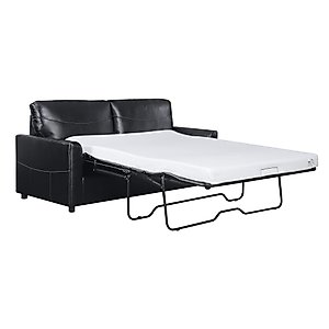 Madrona Burke Full Bella Black 71" Sleeper Sofa, with Pillows, Faux Leather Upholstery and Gel Foam Mattress