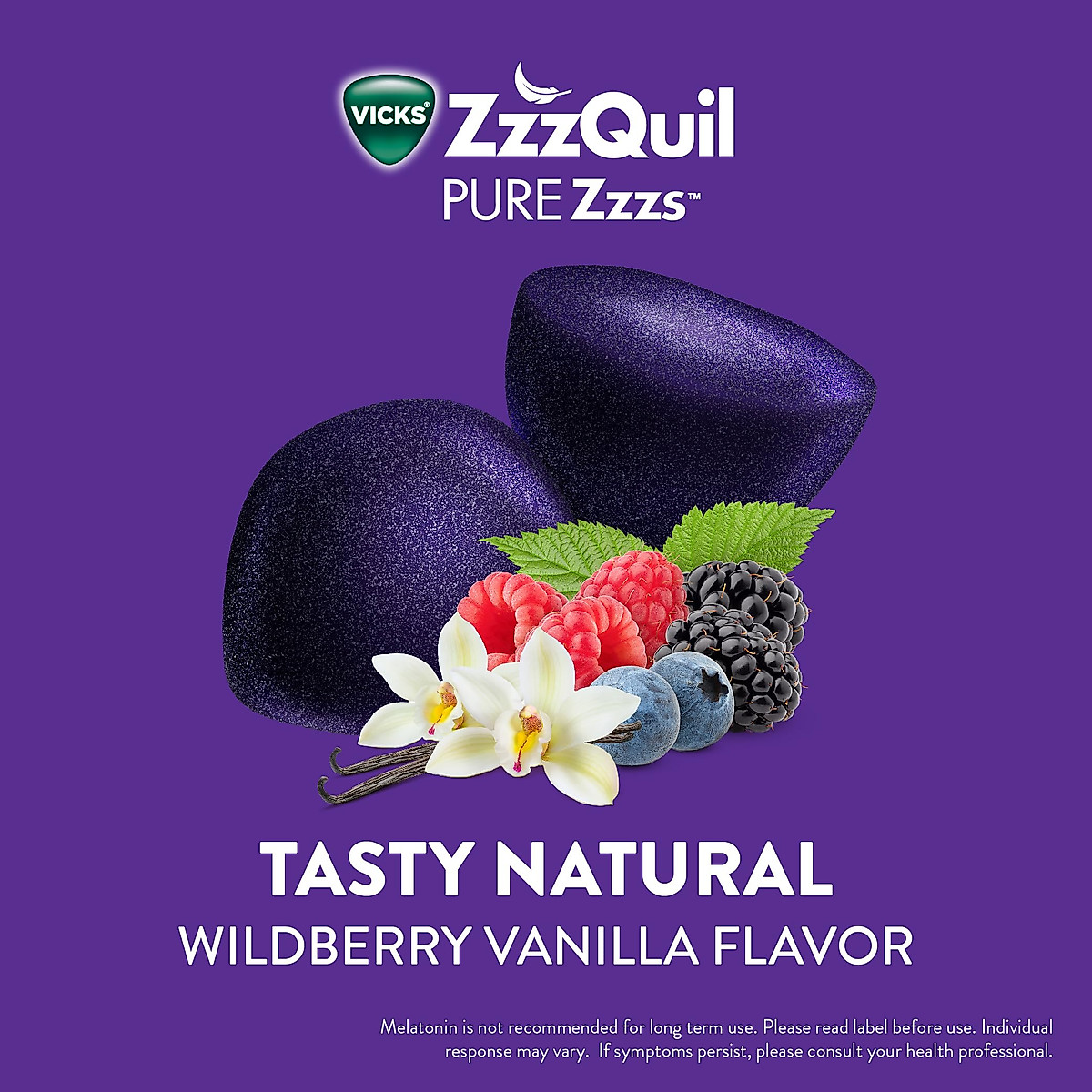 ZzzQuil PURE Zzzs Melatonin Gummies, Sleep Aid, Melatonin 2mg, with Chamomile & Lavender, Melatonin Sleep Gummies, Sleep Aids for Adults, Wildberry Vanilla Flavored, 24 Sleep Gummies