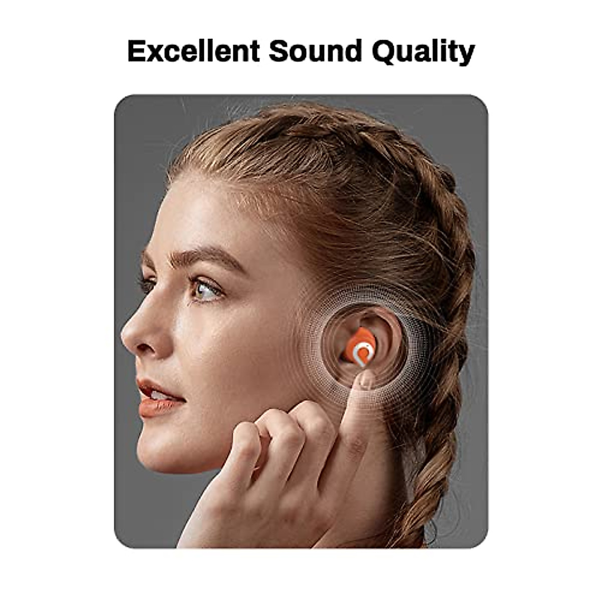 Open Ear Headphones Bluetooth Air Conduction Earphones, 48 Hours Playback with Charging Case, Ear Clips Buds Bluetooth Wreless Earbuds, Open Ear Earbuds for Workout Cycling Running Gym (Orange)