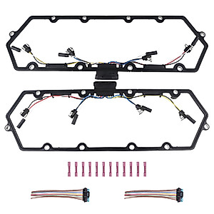 WMPHE Compatible with Powerstroke Diesel Valve Cover Gasket with Injector Glow Plug Harness Ford Truck 7.3L 1998 1999 2000 2001 2002 2003, OEM F81Z-6584-AA, F81Z-9D930-AB, 615-201