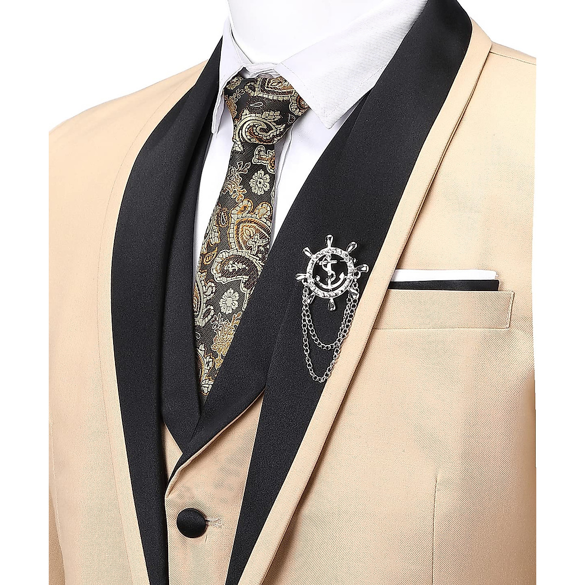 Aesido Men Suits Slim Fit 3 Pieces Wedding Formal Business Tuxedos One Button(Silver Grey,US34)