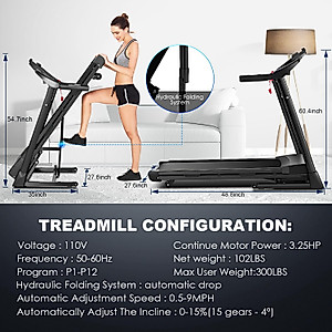 FUNMILY Treadmill with Auto Incline,3.25HP Folding Treadmills for Home 300 lbs Weight Capacity,Smart App Control Running Machine,Shock Absorption System,Bluetooth Audio Speaker,LED Display,Dark Black
