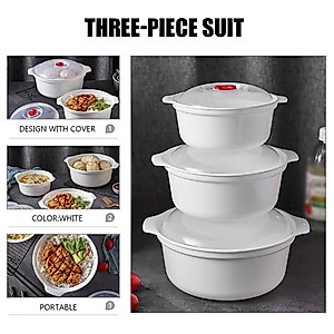 DEARMAMY Microwavable Bowls 3pcs Microwave Bowl with Lid and Steam Vents Plastic Food Storage Containers Kitchen Prep Bowls Office Lunch Box Airtight Storage Bowls White Microwave Soup Bowl