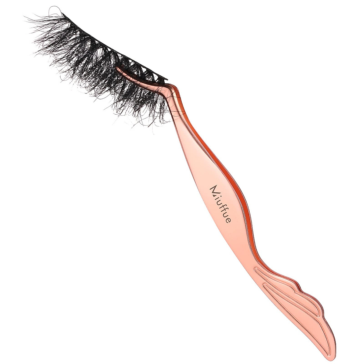 Miuffue Lash Applicator Tool DIY False Eyelash Applicator Tool Stainless Steel Curved Eyelash Tweezers for Clusters and Strip Lashes, Rose Gold
