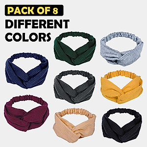 LOTUS78 Women's Headbands - 8 Pack Soft Fabric Hair Accessories, Boho Elastic Sweat-Wicking Headbands for Exercise & Yoga (Rising Pink)