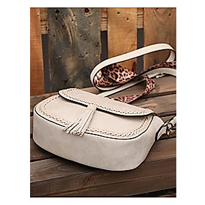 YAQUNICER Women Retro Crossbody Handbag Saddle Tassel Satchel Purses Shoulder Bag-Off White