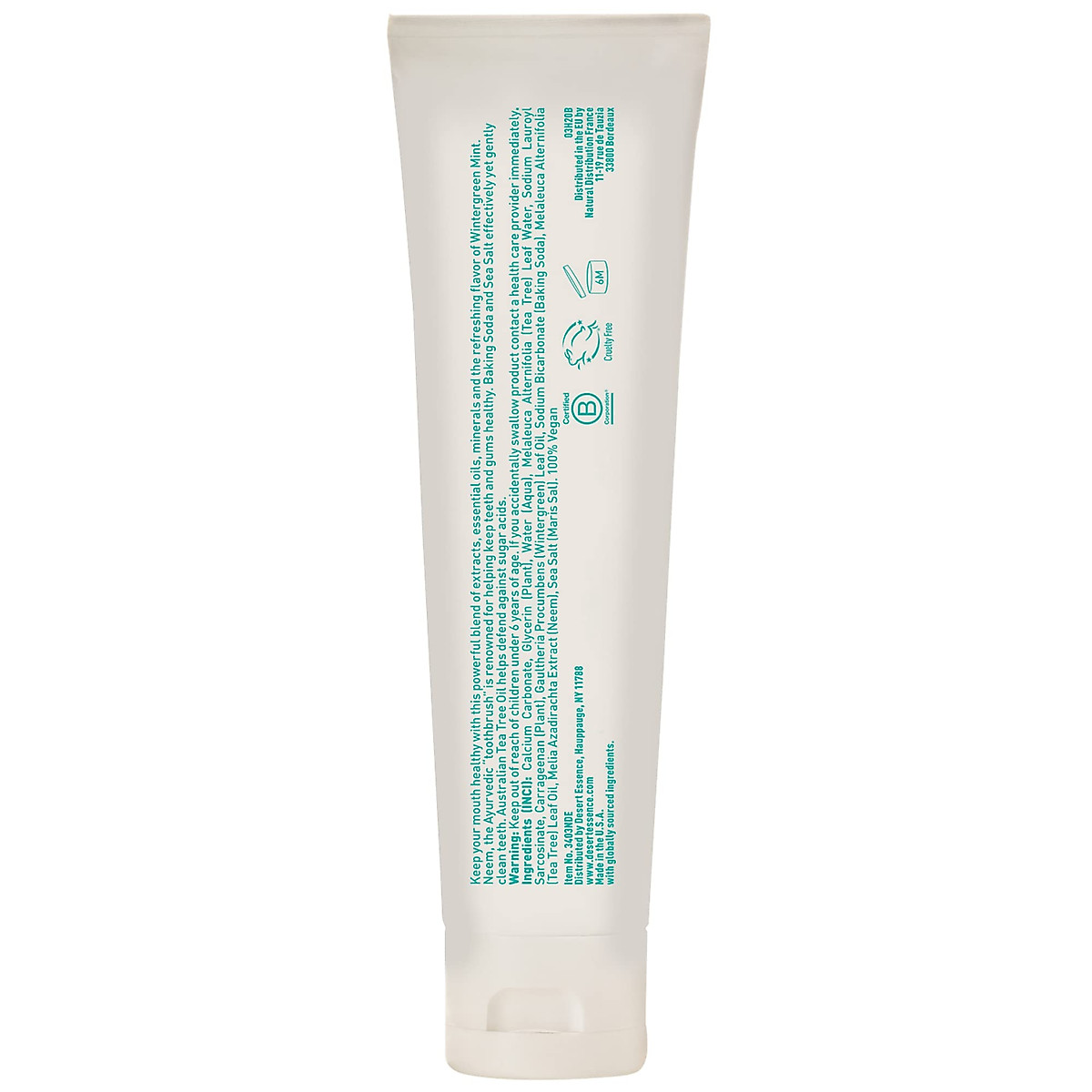 Desert Essence, Tea Tree Oil & Neem Toothpaste, Fluoride-Free with Baking Soda, Wintergreen, 6.25 Oz