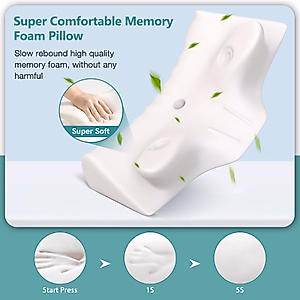 Cervical Neck Pillow Neck Pain Relief, Adjustable Ergonomic Memory Foam Pillow for Neck and Shoulder Pain Relief, Bed Contour Support Pillows for Side Sleepers, Back & Stomach Sleepers