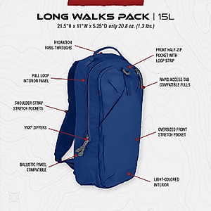 Vertx Long Walks Pack 15L Tactical Backpack Concealed Carry EDC Gear Bag for CCW, Travel, Work, Hiking, Outdoors, Royal Blue