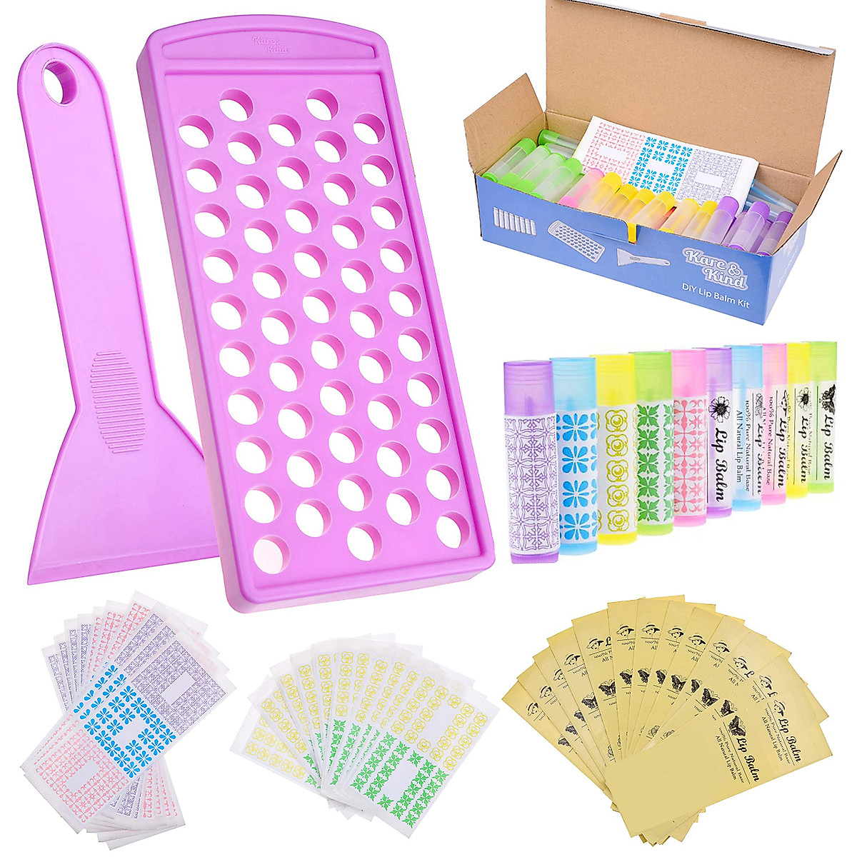 Kare & Kind Lip Balm Filling Tray and Spatula Set - Fast and Easy to Use - Just Pour & Spread - Instantly Fills 50 Lip Balm Containers (sold separately) (Lip Balm Crafting Kit (Purple))