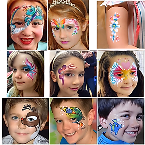 SPRINGSKY 39 Colors Face Paint Kit For Kids: Professional Face Painting Kit with 6 Stencils and 13 Brushes - Water Activated Facepaint Makeup Kit - Non Toxic Face Paint for Halloween and Christmas