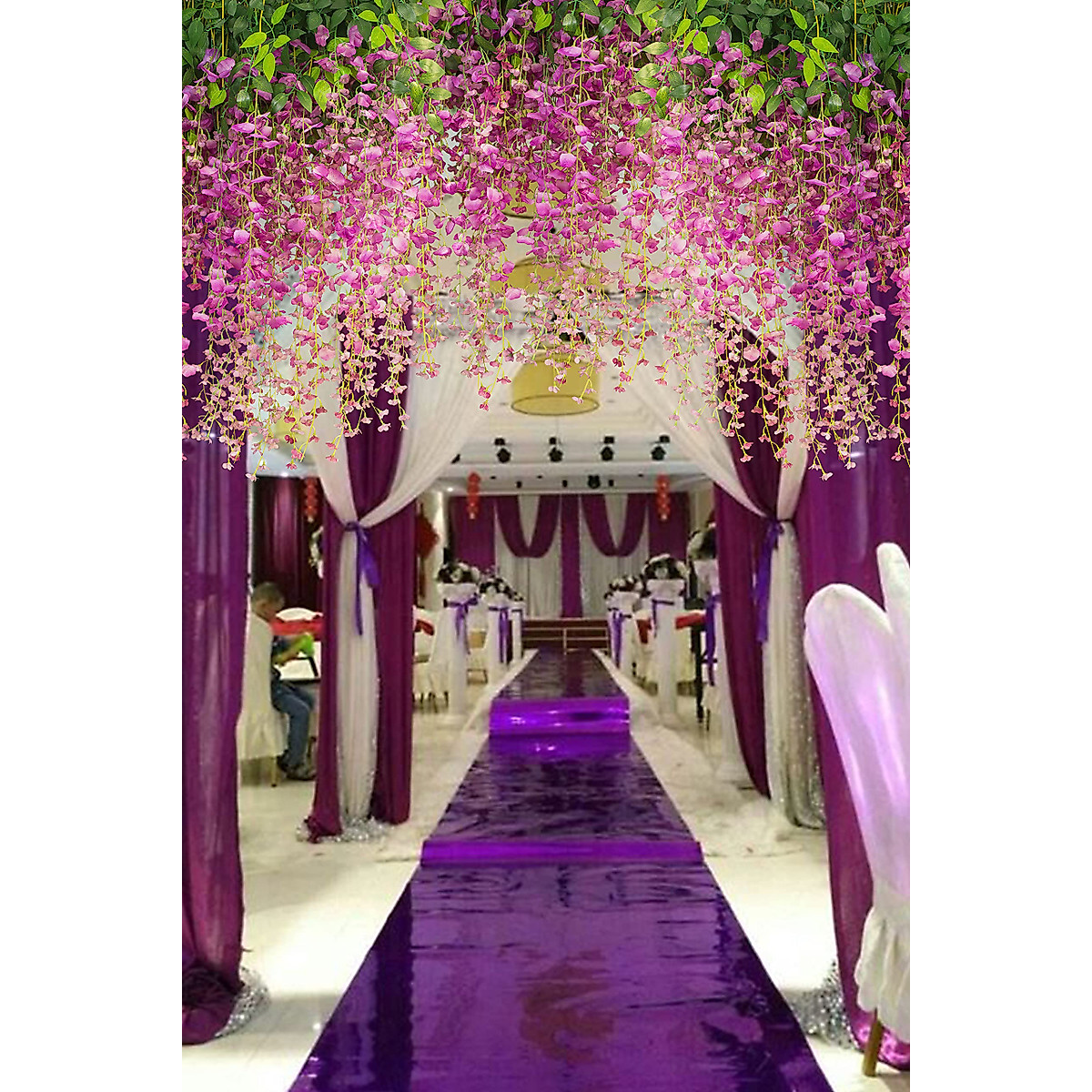 TINGE TIME 12Pcs Wisteria Hanging Flowers Garland Artificial Wisteria Vine Silk Hanging Flower for Home Garden Outdoor Ceremony Wedding Arch Floral Decor (Purple)