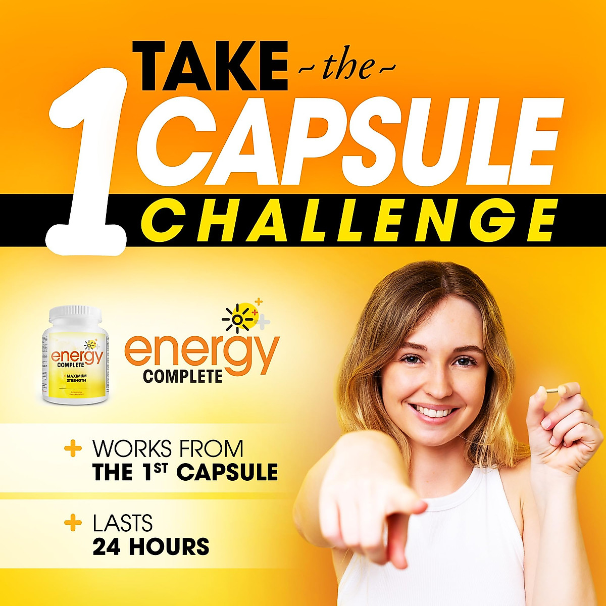 Energy Complete - 18-in-1 Vegan Energy and Focus Supplement - Vegan Caffeine Pills (60 Daily Capsules)