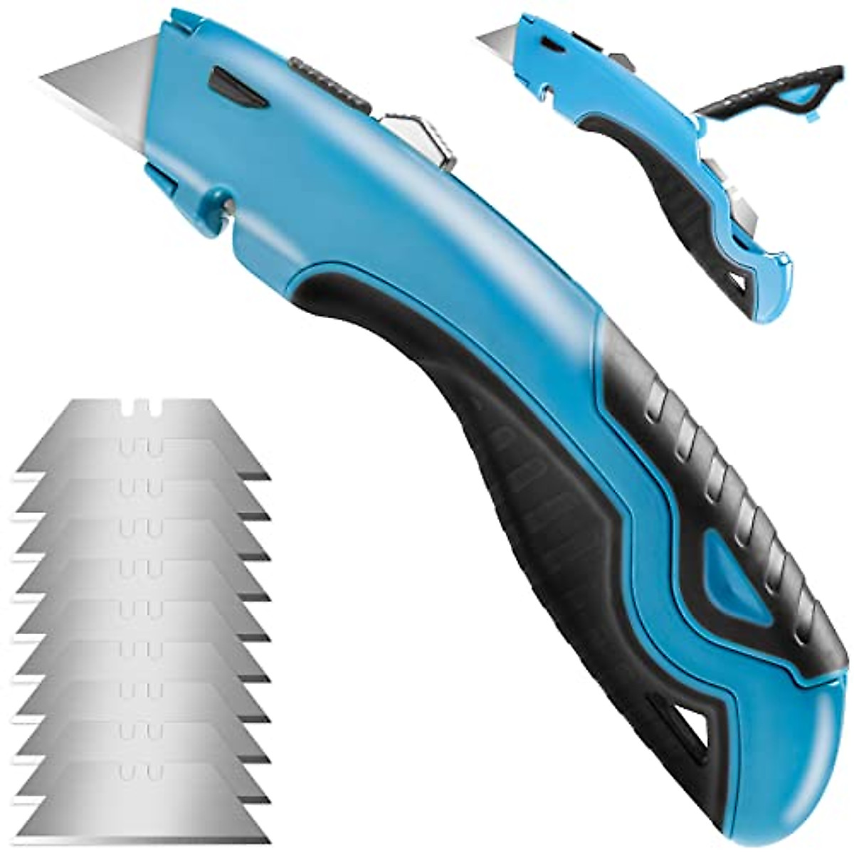 TIFICAL Box Cutter - Utility Knife Quick Change Blade - Box Cutter Retractable with 10 SK5 Blades - 3 Position Retractable Knife - Blade Storage Design - Box Cutters Retractable Heavy Duty