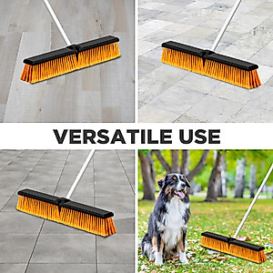 Suclain 2 Pcs Push Broom Outdoor Wide Heavy Duty Broom with Long Handle Stiff Bristles Concrete Brush Commercial for Cleaning Bathroom Kitchen Patio Garage Shop Deck Concrete Tile Floor (18 Inch)