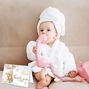 Whaline 24Pcs Bear Thank You Cards Watercolor Bear Balloon Greeting Cards with Envelope Stickers Cartoon Blank Note Cards for Birthday Wedding Baby Shower Party Supplies, 4 x 6 Inch