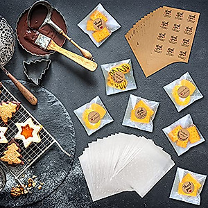 Zonon 200 Pieces Clear Cookie Bags Self Adhesive Cellophane Treat Bags, White Polka Dot Frosted Candy Bags and 240 Pieces Thank You Love Sticker for Cookie Chocolate Jewelry