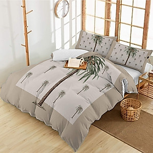 3 Pieces Duvet Cover Cal King Bedding Sets Coastal Beach Green Palm Trees Luxury Soft Comforter Cover with Pillowcases Summer Tropical Coconut Tree Microfiber Quilt Covers Set for Bedroom Decor