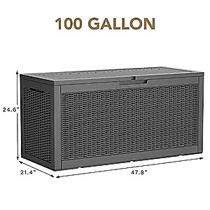 Devoko 100 Gallon Waterproof Large Resin Deck Box Indoor Outdoor Lockable Storage Container for Patio Furniture Cushions, Toys and Garden Tools (100 Gallon, Grey)