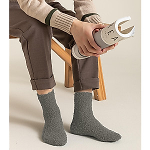 OVOV 3 Pairs White Fuzzy Socks Men Fluffy Socks Winter Warm Cozy Slipper Socks for Men Soft Comfy Fleece Sleep Socks