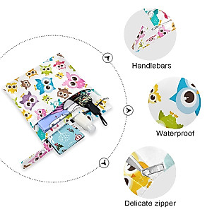 Cute Owl Animal Wet Dry Bags Owl Waterproof Baby Cloth Diaper Bags with Two Zippered Pockets Beach Travel Bag for Swimsuit&Wet Cloth 2pcs