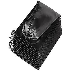 Satin Bags with Drawstring and Toggle - Cinch and Ditty Pouch for Travel, Bedroom and Wardrobe (10 x 15 inch - 12 pack, Black)