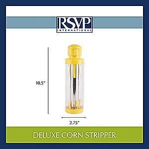 RSVP International Yellow Deluxe Corn Stripper, 10.5" | Quickly Remove Kernels from the Cob | No Splatters or Mess | Dishwasher Safe